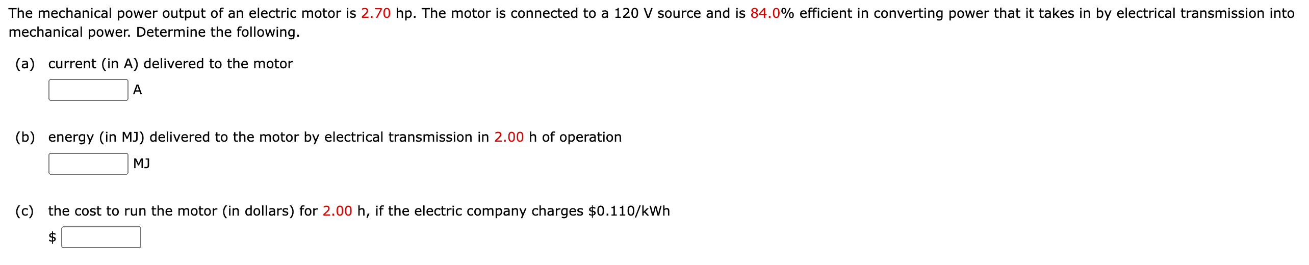 Solved The mechanical power output of an electric motor is | Chegg.com