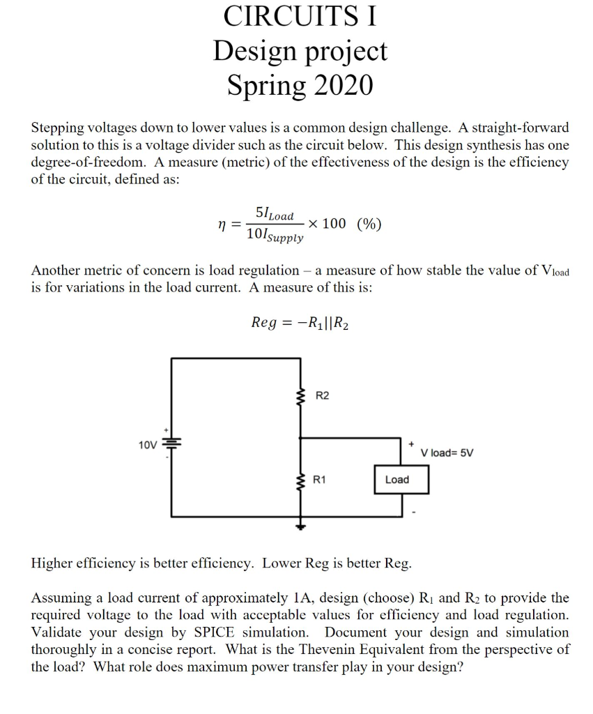 Solved Circuits I Voltage Design Project These are the | Chegg.com