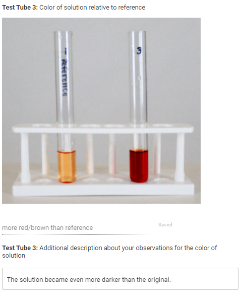 Solved Test Tube 3: Color of solution relative to reference | Chegg.com