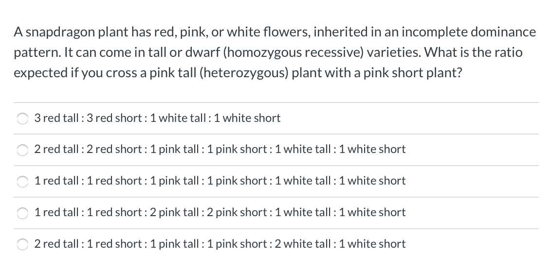 Solved A snapdragon plant has red, pink, or white flowers, | Chegg.com