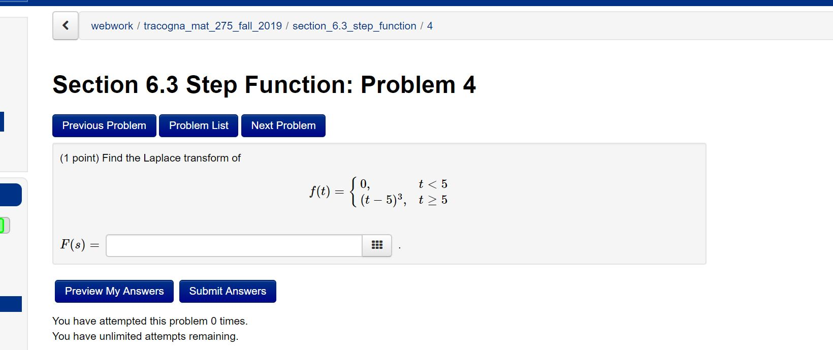 Solved webwork / tracogna_mat_275_fall_2019 / | Chegg.com Solved webwork / tracogna_mat_275_fall_2019 / | Chegg.com
