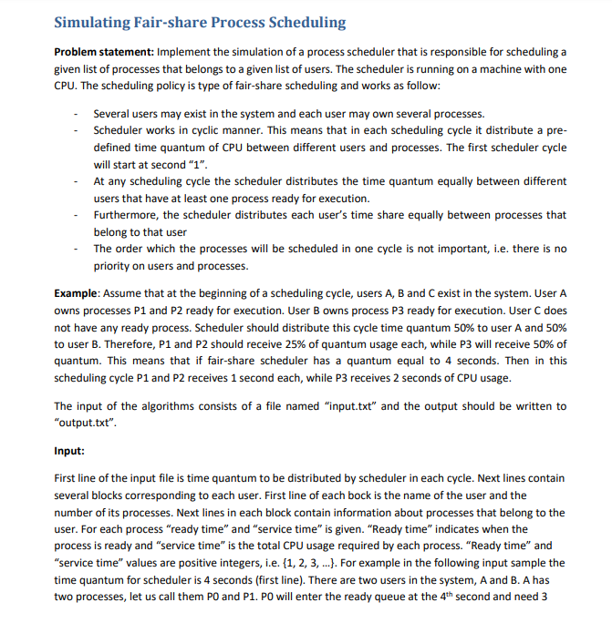 Simulating Fair-share Process Scheduling Problem | Chegg.com
