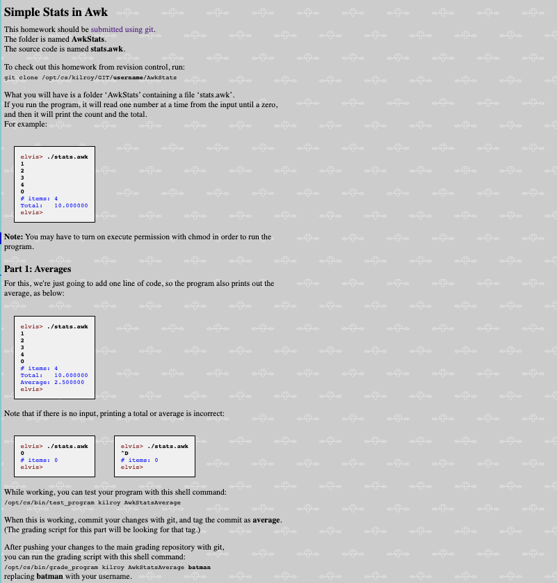 Simple Stats in Awk This homework should be submitted | Chegg.com
