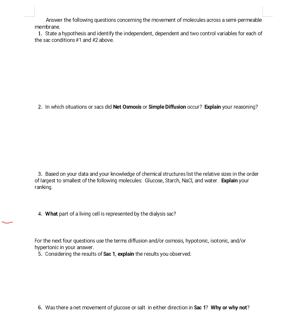 Lab Section: Report Sheet Transporting Across | Chegg.com