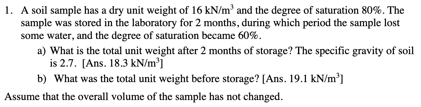 Solved A soil sample has a dry unit weight of 16kNm3 ﻿and | Chegg.com