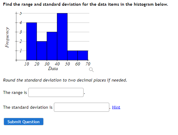 Solved Find the range and standard deviation for the data | Chegg.com