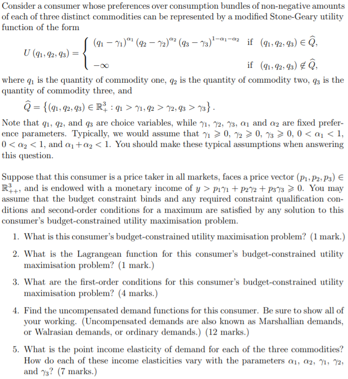 Solved Consider a consumer whose preferences over | Chegg.com
