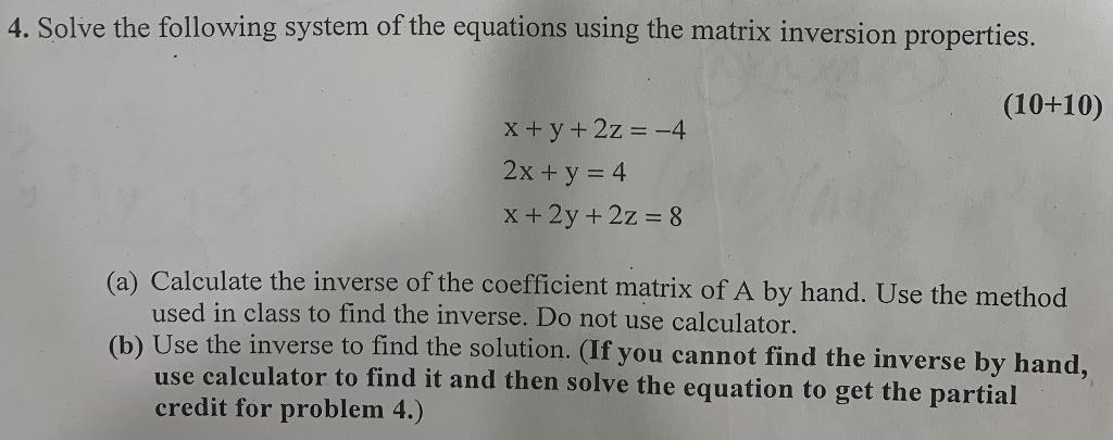Solved Solve the following system of the equations using the | Chegg.com