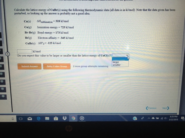 Solved Calculate the lattice energy of CuBr(s) using the | Chegg.com