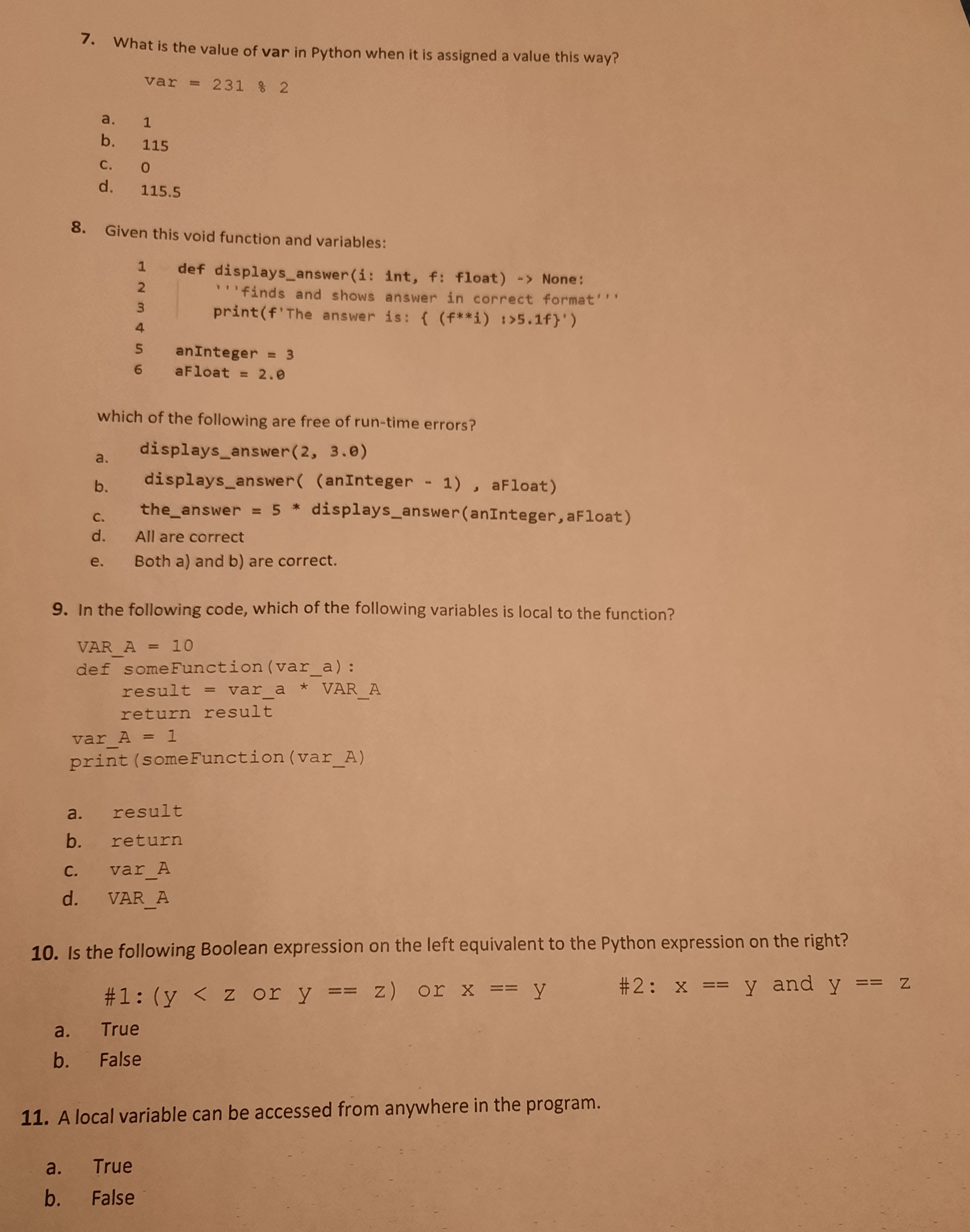 Solved 7. What is the value of var in Python when it is | Chegg.com