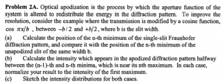 Solved Problem 2 A. Optical apodization is the process by | Chegg.com
