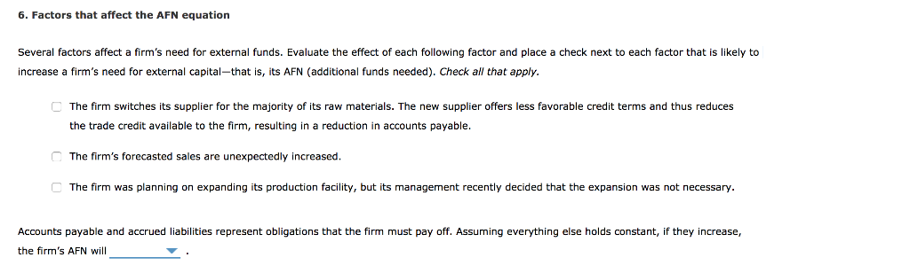 Solved 6. Factors that affect the AFN equation Several | Chegg.com