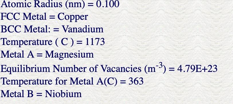 Solved Atomic Radius (nm)=0.100 FCC Metal = Copper BCC | Chegg.com
