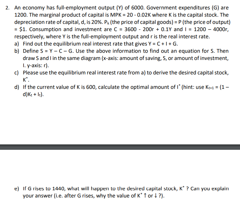 2. An economy has full-employment output (Y) of 6000. | Chegg.com