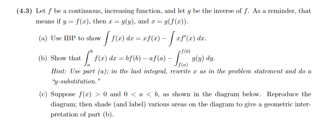 Solved 4.3) Let f be a continuous, increasing function, and | Chegg.com