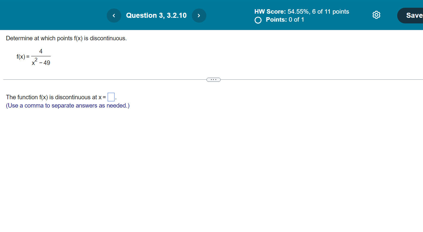 Solved Determine at which points f(x) is discontinuous. | Chegg.com