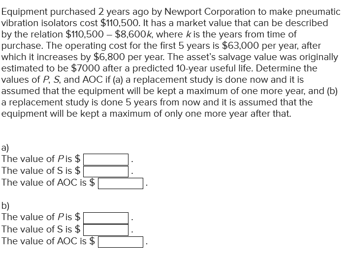 Solved Equipment purchased 2 ﻿years ago by Newport | Chegg.com