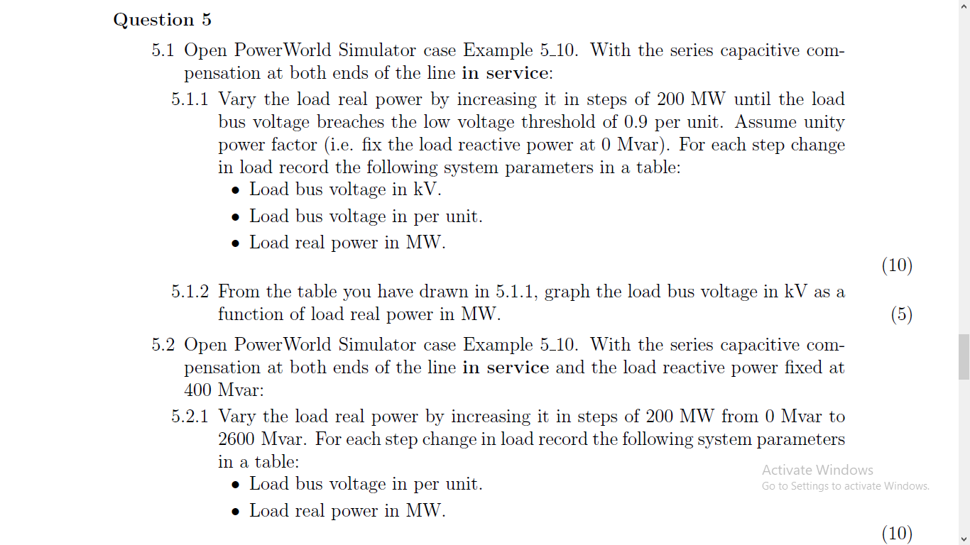 Question 5 5.1 Open PowerWorld Simulator case Example | Chegg.com