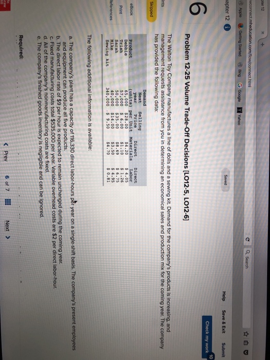 Solved oter 12 Ca Search Bing G apter 12 Help Save& Exit | Chegg.com