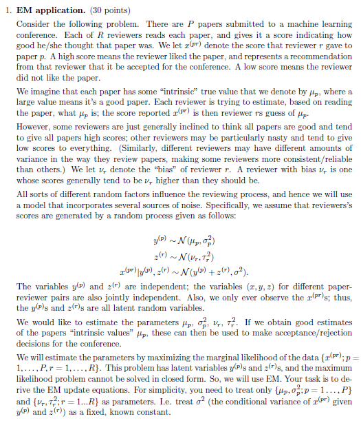 1. EM application. ( 30 points) Consider the | Chegg.com