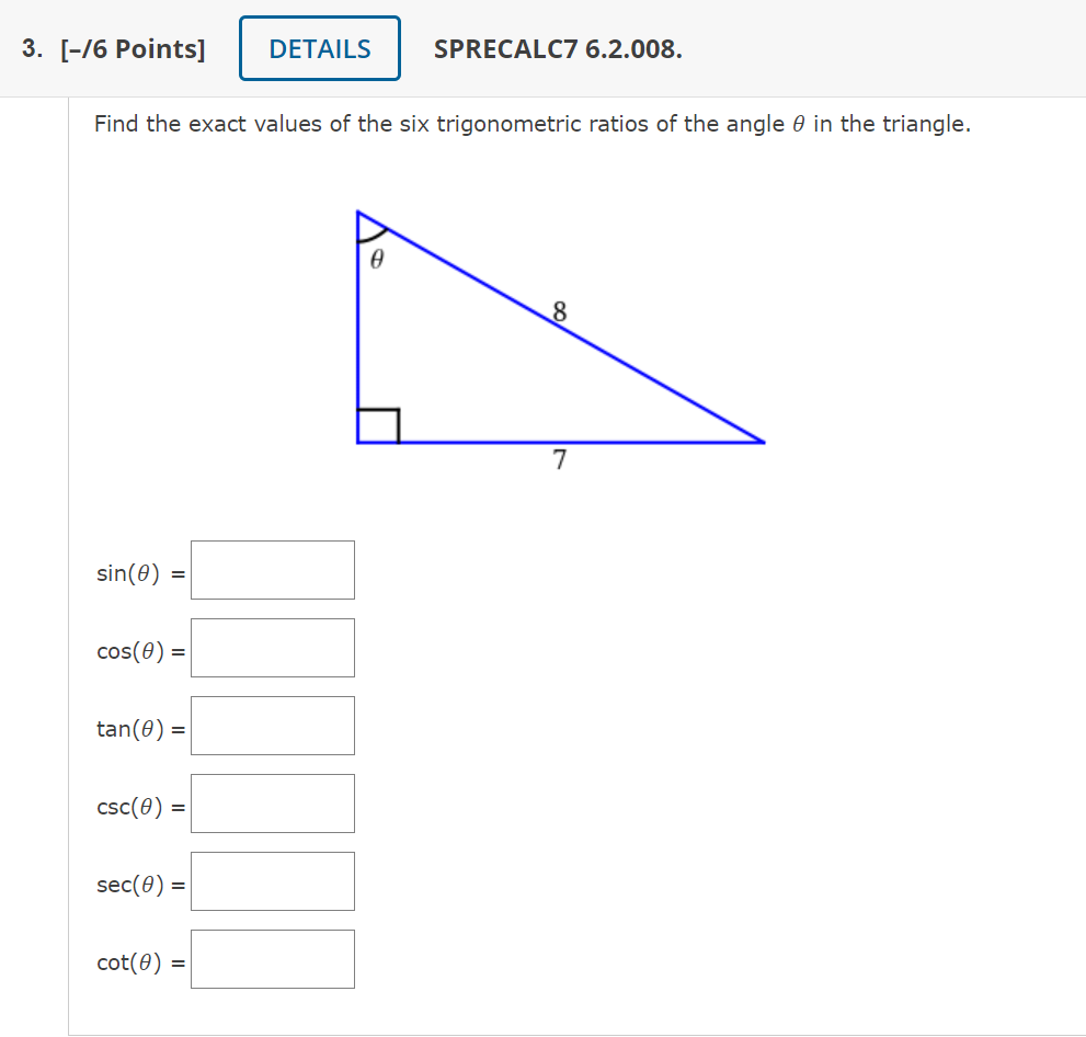 Solved -/6 Points] SPRECALC7 6.2.008. Find the exact values | Chegg.com