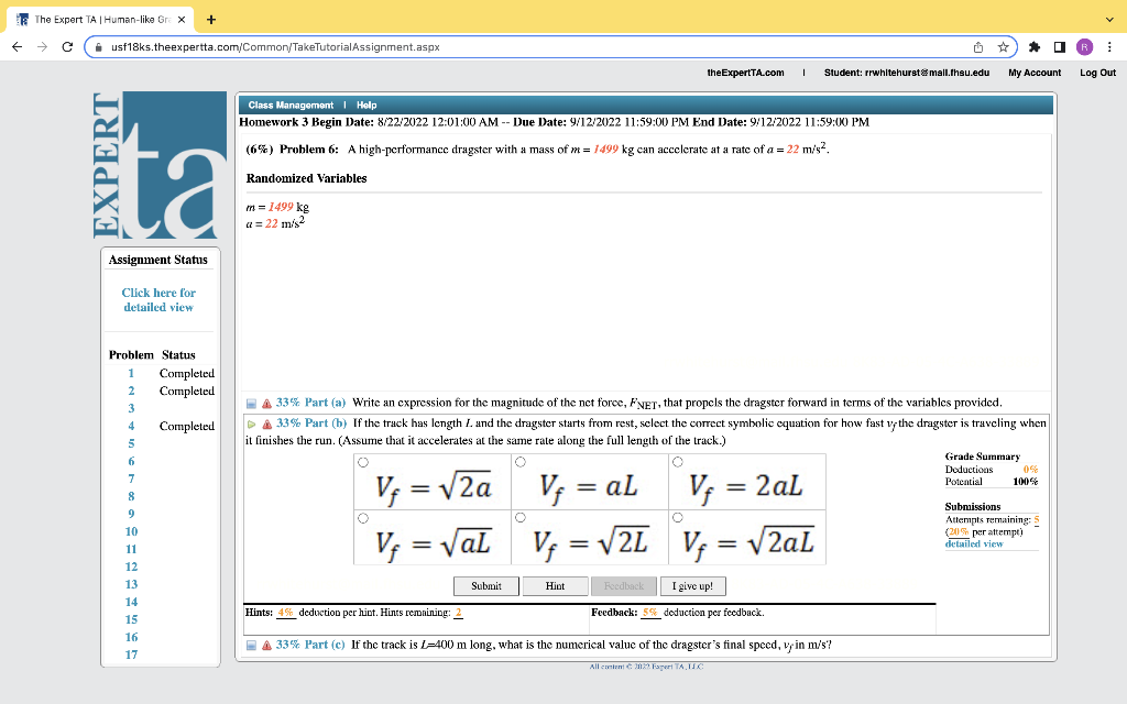Solved Parts A,B,and C plz A high-performance dragster with | Chegg.com