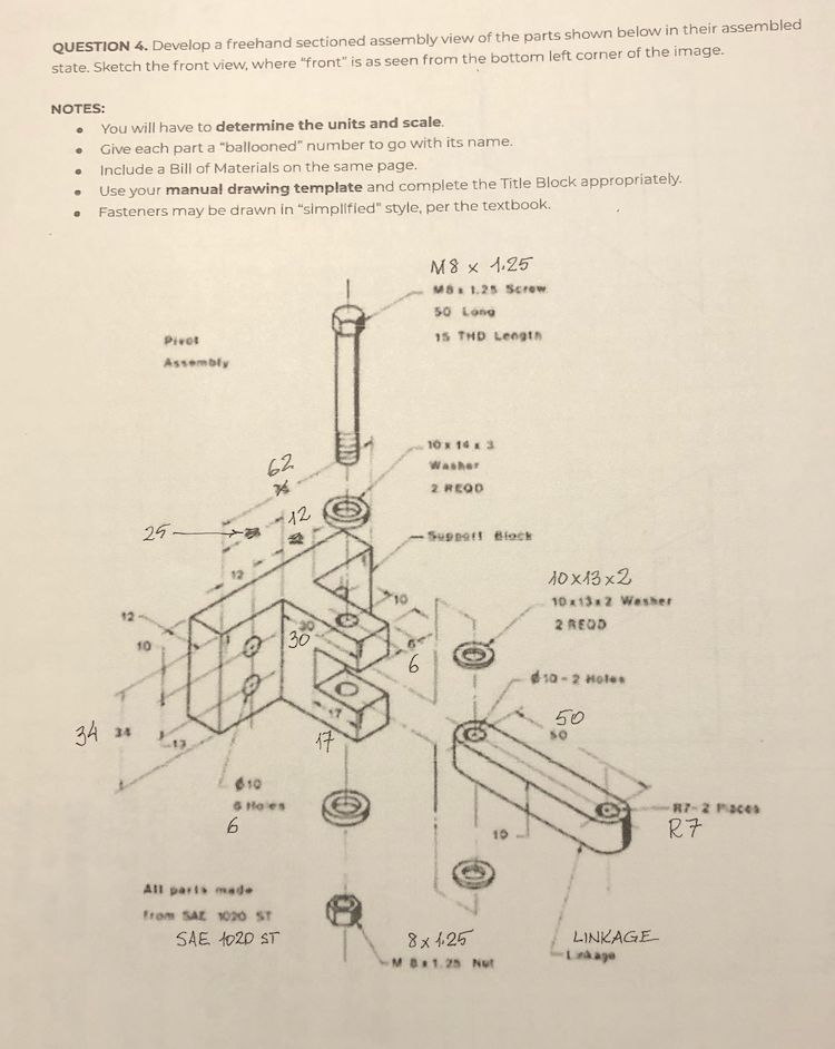 Solved QUESTION 4. Develop a freehand sectioned assembly | Chegg.com
