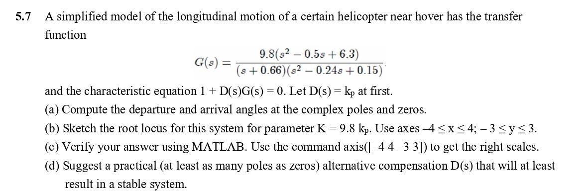 Solved 7 A simplified model of the longitudinal motion of a | Chegg.com