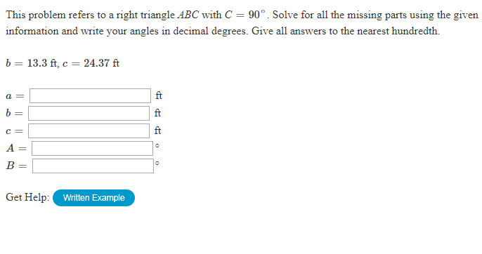 Solved This problem refers to a right triangle ABC with C = | Chegg.com