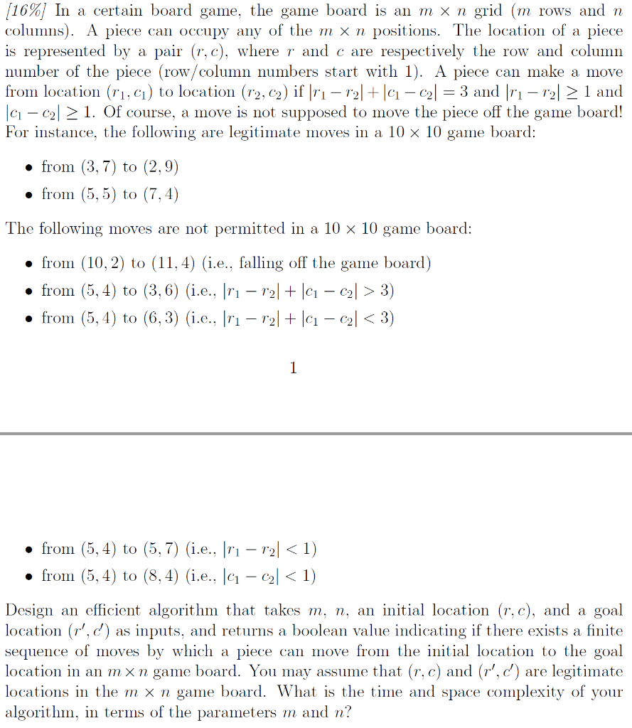 Solved (16%] In a certain board game, the game board is an m | Chegg.com
