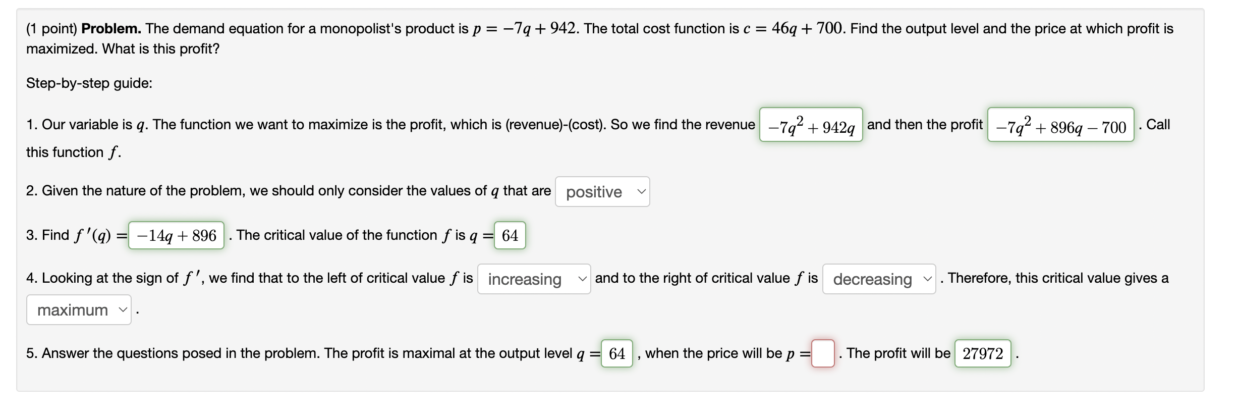 Solved (1 point) Problem. The demand equation for a | Chegg.com