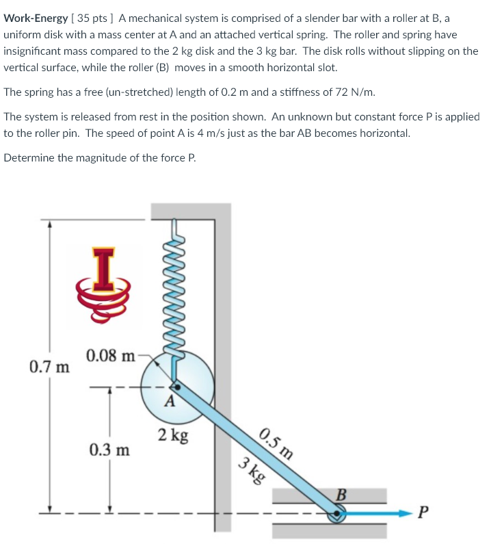 Solved Work-Energy ( 35 pts ] A mechanical system is | Chegg.com