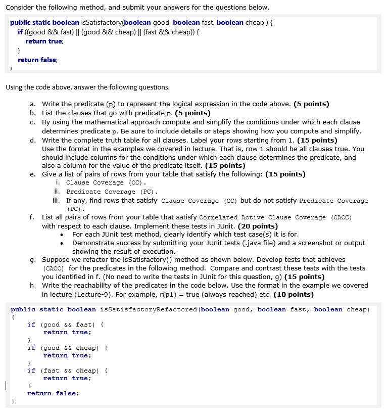 Consider the following method, and submit your | Chegg.com