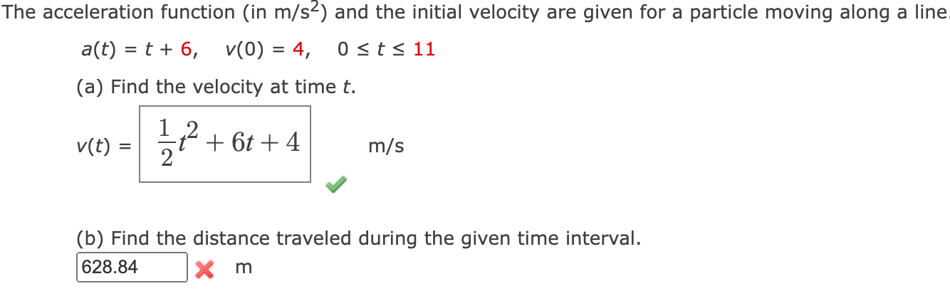Solved he acceleration function (in m/s2 ) and the initial | Chegg.com