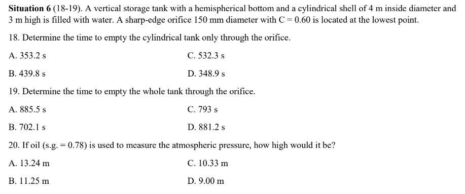 Solved Situation 6 (18-19). A vertical storage tank with a | Chegg.com