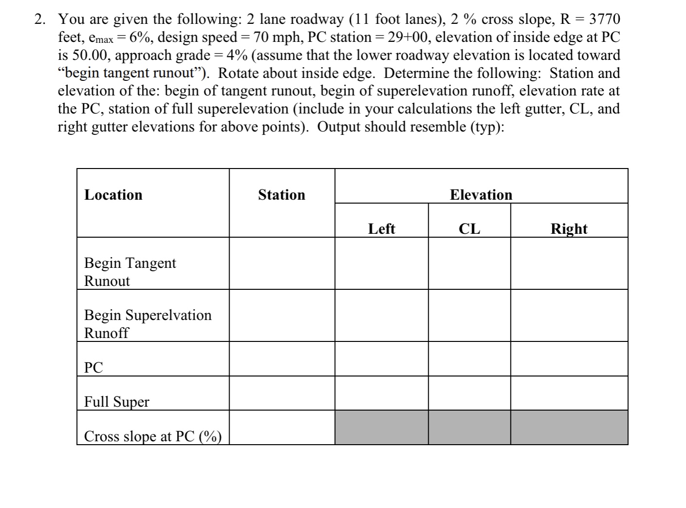 Solved You are given the following: 2 lane roadway (11 foot | Chegg.com