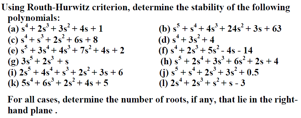 Solved + Using Routh-Hurwitz criterion, determine the | Chegg.com