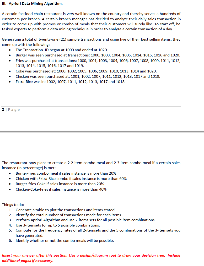 Solved Iii Apriori Data Mining Algorithm A Certain 0594