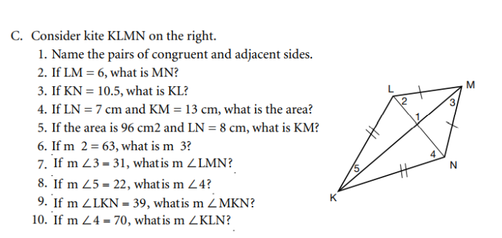 Solved M 2 C. Consider kite KLMN on the right. 1. Name the | Chegg.com