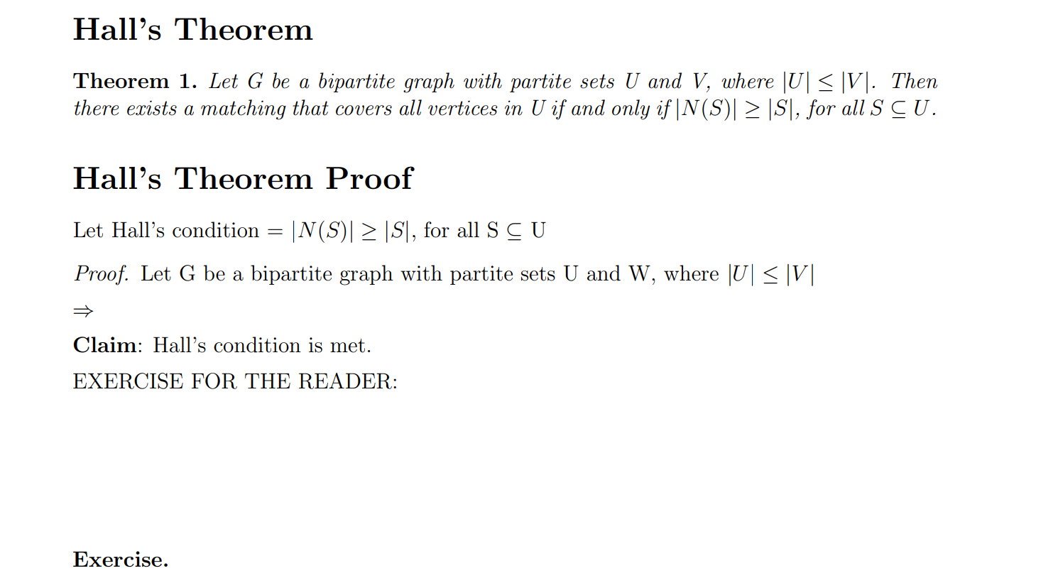 Solved Hall's Theorem Theorem 1. Let G be a bipartite graph | Chegg.com