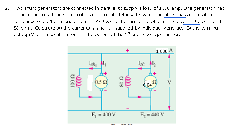 Solved 2. Two shunt generators are connected in parallel to | Chegg.com