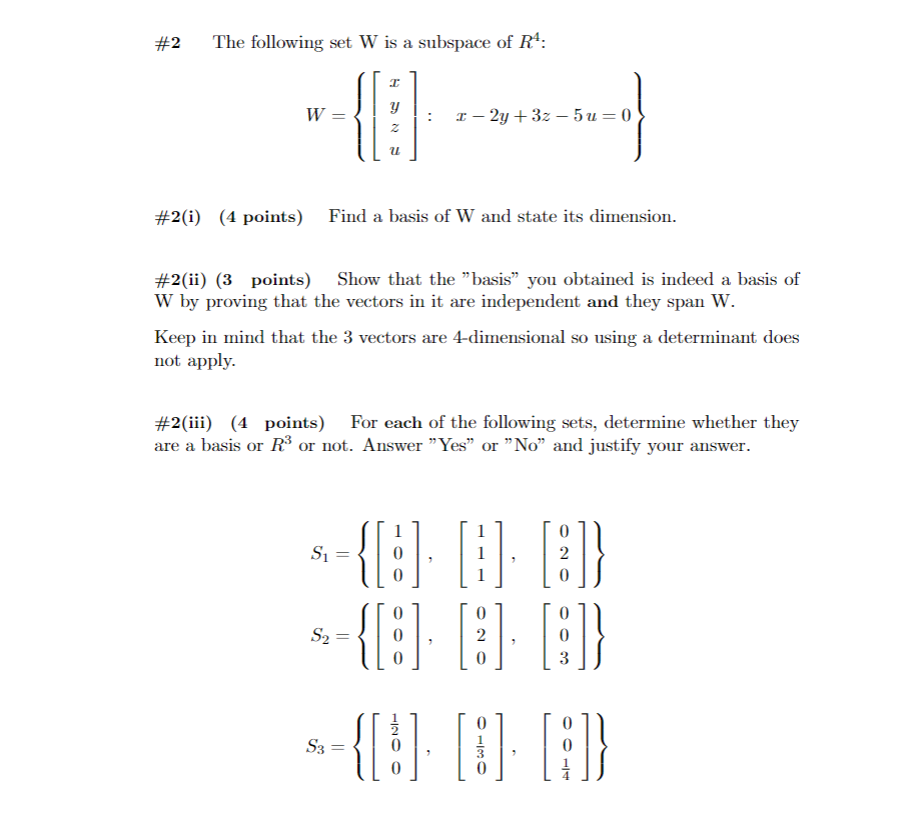 Solved #2 The following set W is a subspace of R4: 1 W y --{ | Chegg.com