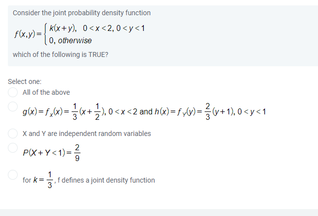 Solved Consider the joint probability density function | Chegg.com