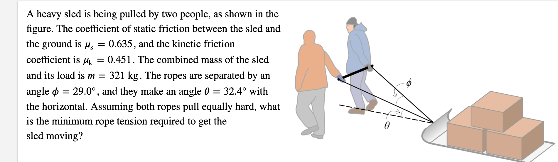 Solved = A heavy sled is being pulled by two people, as | Chegg.com