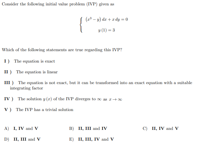 Solved Consider the following initial value problem (IVP) | Chegg.com