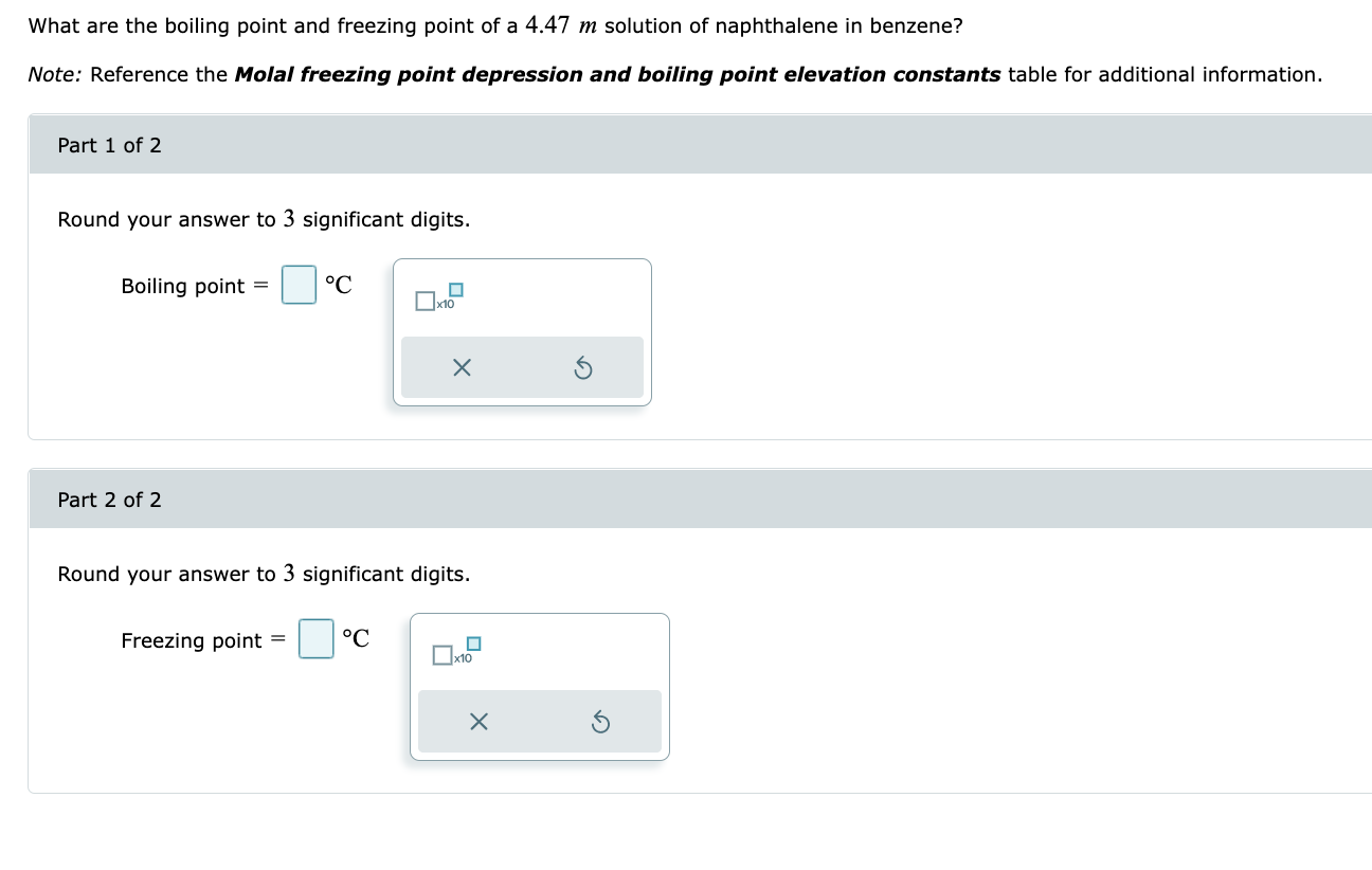 Solved What are the boiling point and freezing point of a | Chegg.com