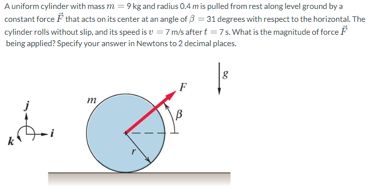 Solved A uniform cylinder with mass m=9 kg and radius 0.4 m | Chegg.com