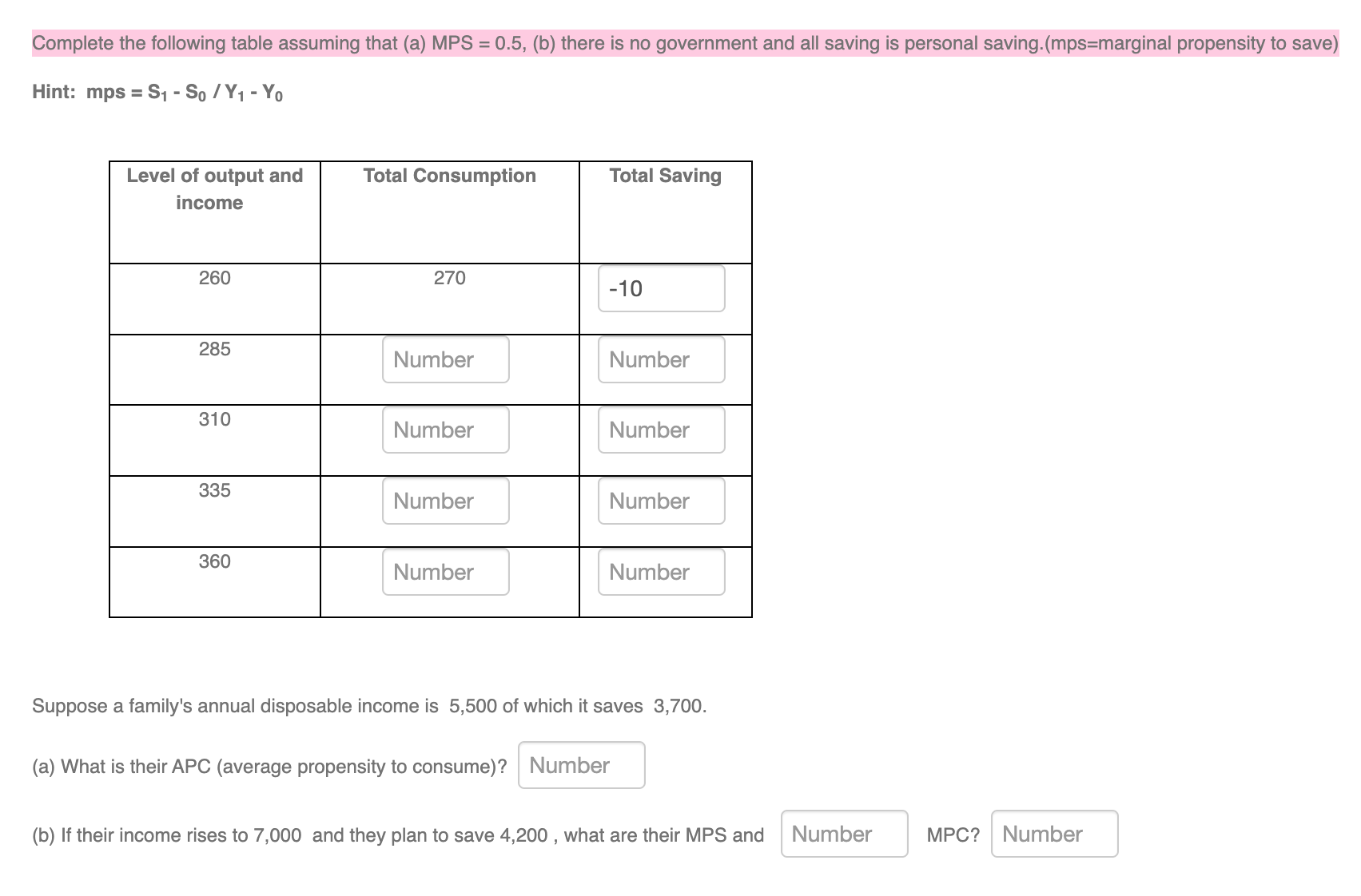 Solved Complete the following table assuming that (a) MPS | Chegg.com
