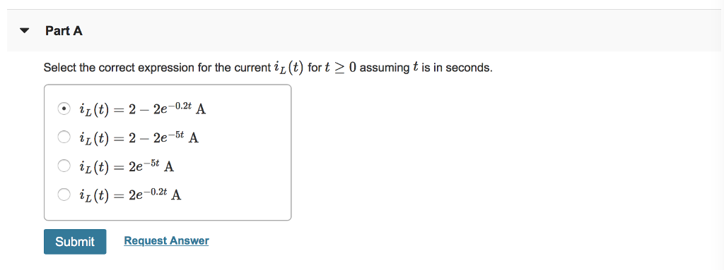 Solved Select the correct expression for the current iL(t) | Chegg.com