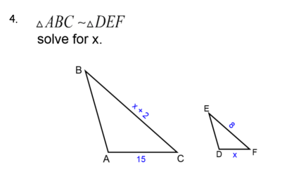 Solved ABC∼ DEF solve for x. | Chegg.com